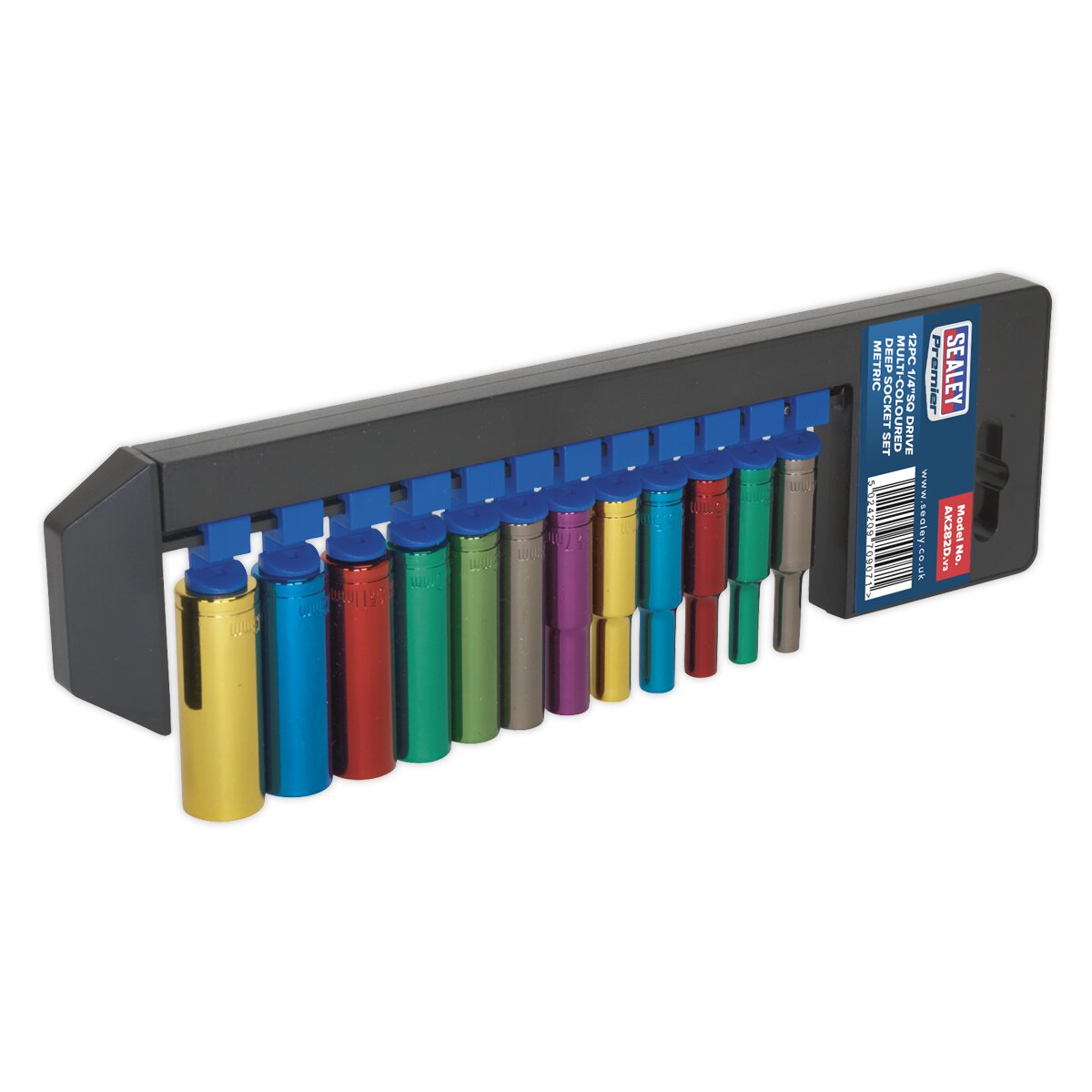 Multi-Coloured Socket Set 12pc 1/4"Sq Drive 6pt Deep WallDrive® Metric ...