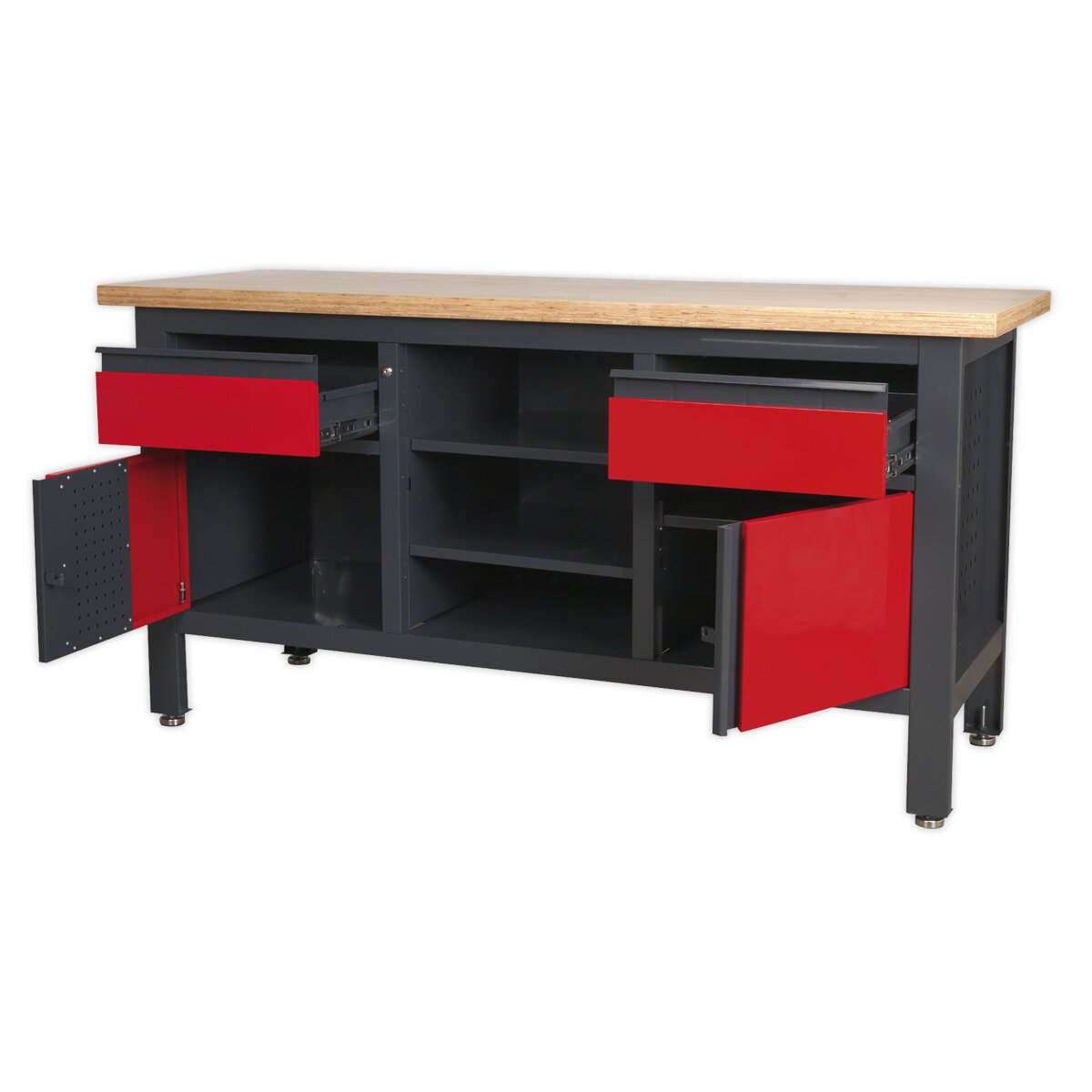 Workstation with 2 Drawers, 2 Cupboards & Open Storage | Building ...