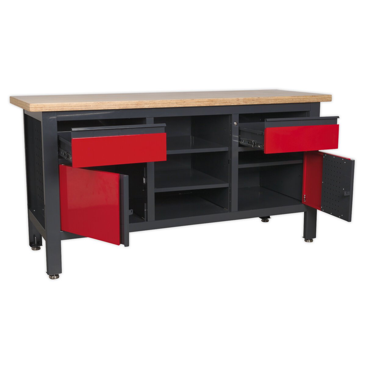 Workstation with 2 Drawers, 2 Cupboards & Open Storage | Building ...