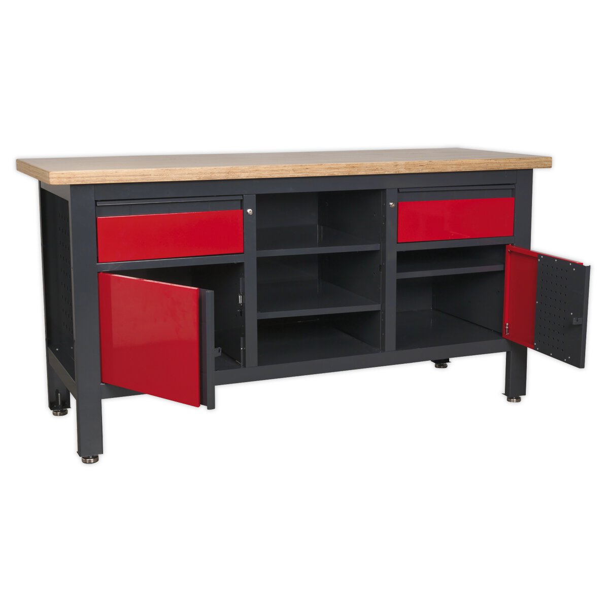 Workstation with 2 Drawers, 2 Cupboards & Open Storage | Building ...