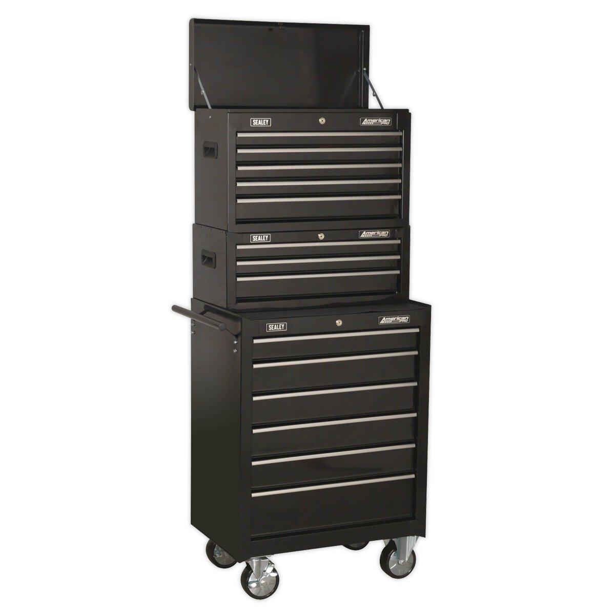 Topchest, Mid-Box & Rollcab 14 Drawer Stack - Black | Building ...