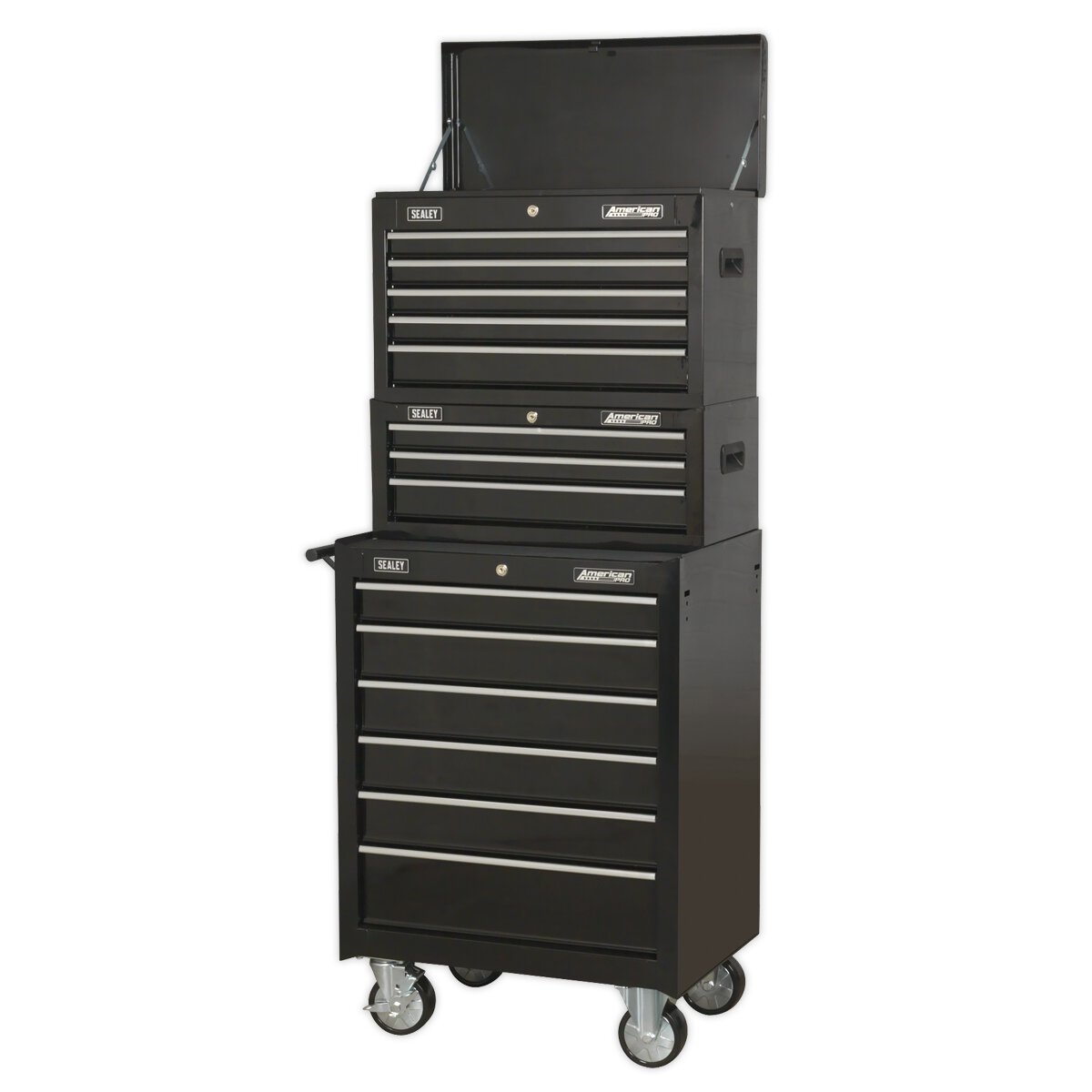 Topchest, Mid-Box & Rollcab 14 Drawer Stack - Black | Building ...