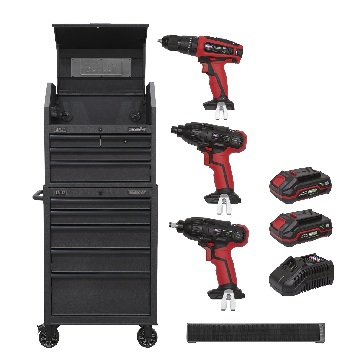 Tool Chest 9 Drawer Combo with Power Bar & 20V Power Tool Kit ...