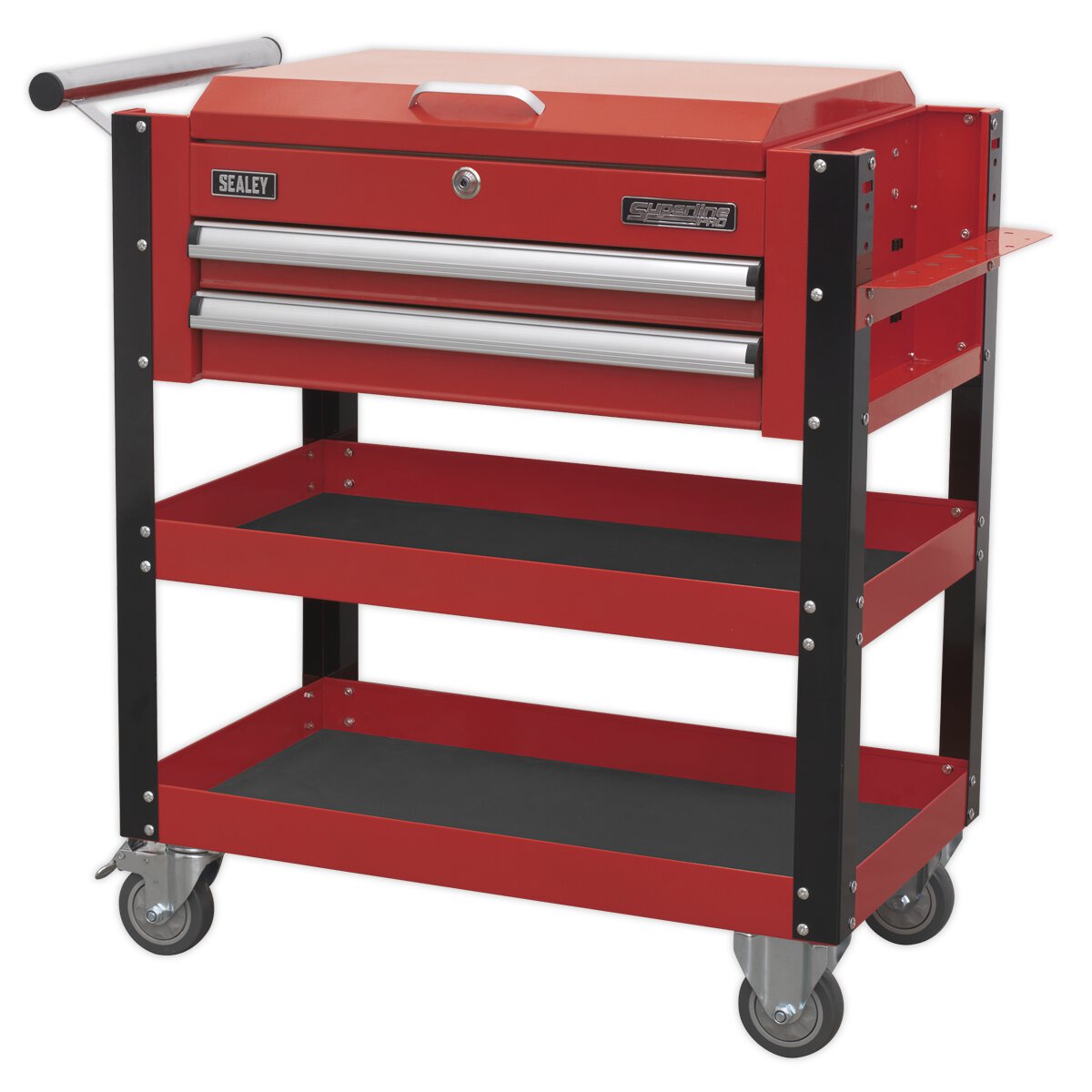 Heavy-Duty Mobile Tool & Parts Trolley 2 Drawers & Lockable Top - Red ...