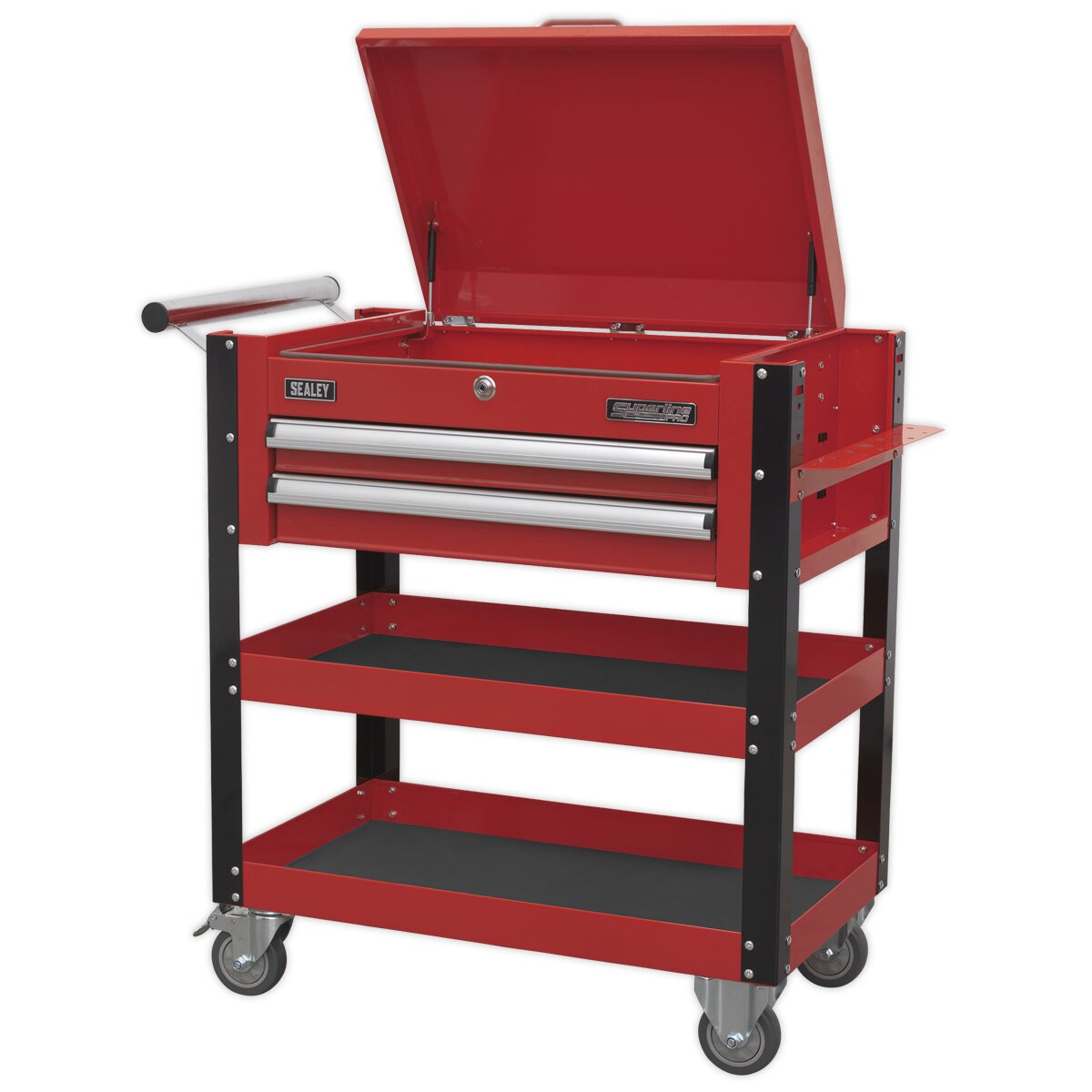 Heavy-Duty Mobile Tool & Parts Trolley 2 Drawers & Lockable Top - Red ...