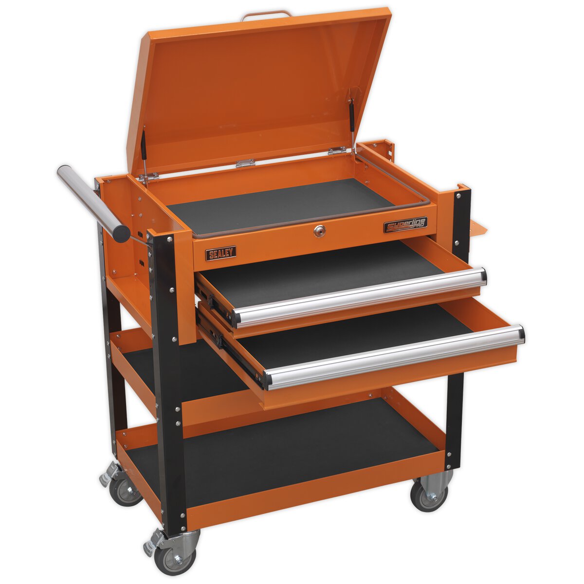 Heavy-Duty Mobile Tool & Parts Trolley 2 Drawers & Lockable Top ...