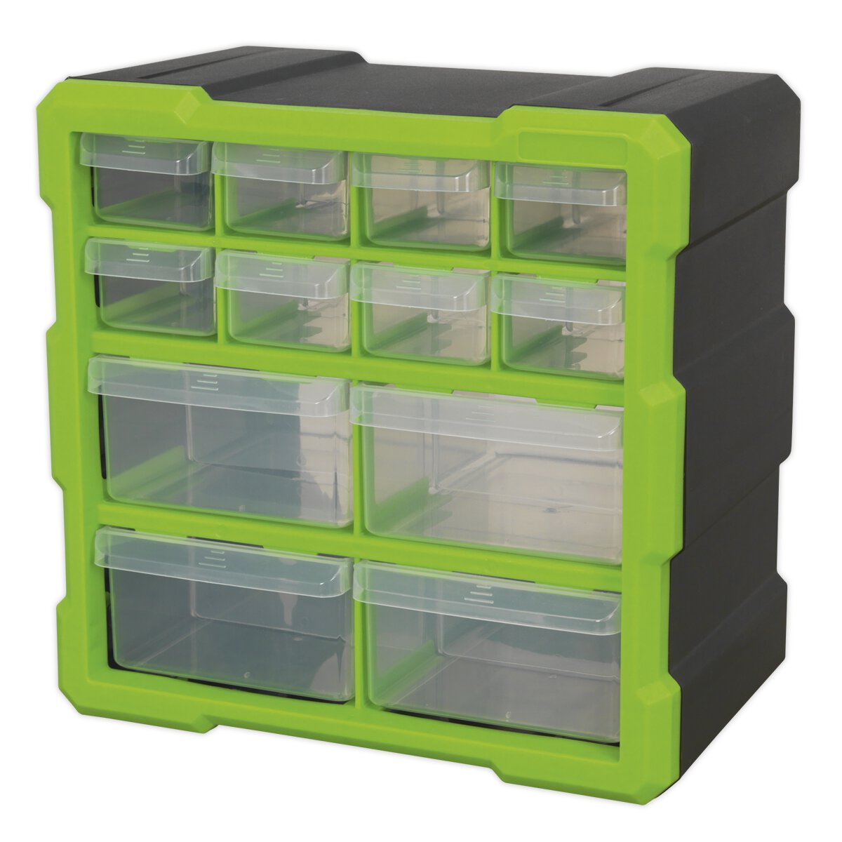Cabinet Box 12 Drawer - Hi-Vis Green/Black | Building Materials Online