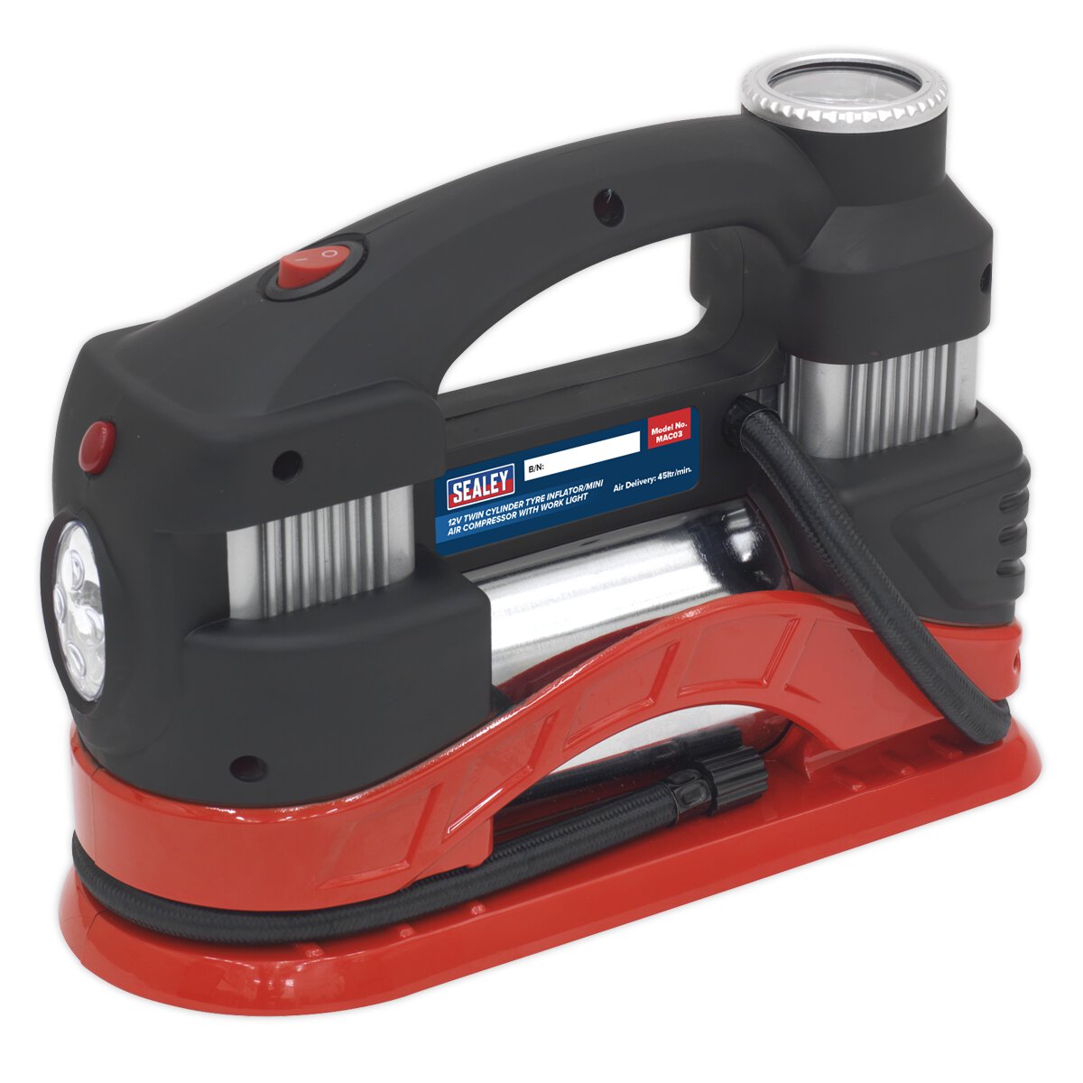 Tyre Inflator/Mini Air Compressor with Work Light Twin Cylinder 12V ...