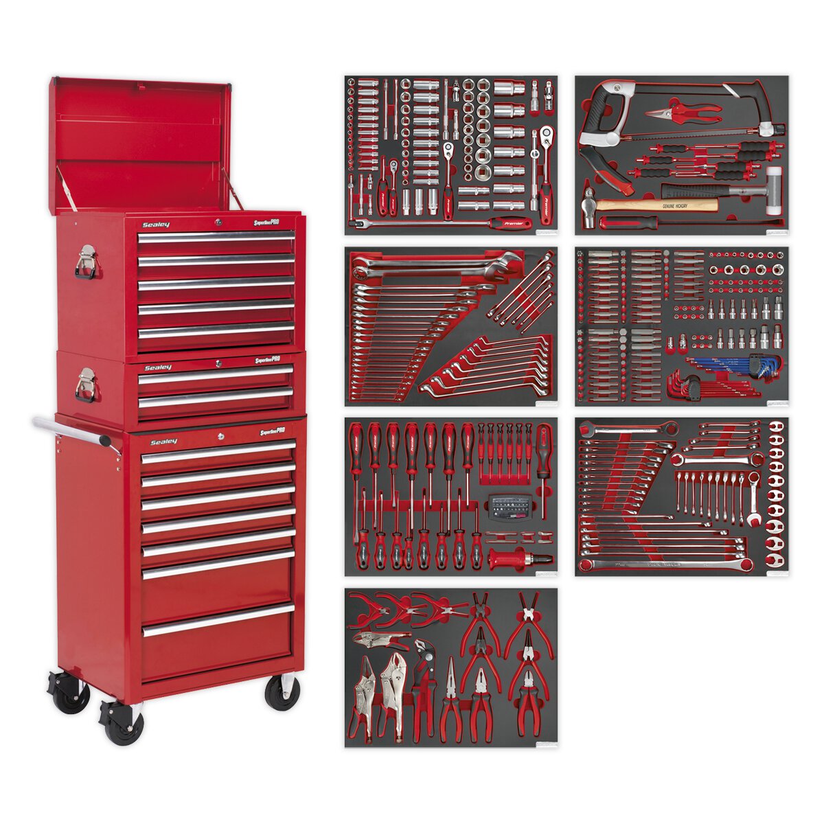 Tool Chest Combination 14 Drawer with Ball Bearing Slides - Red & 446pc ...