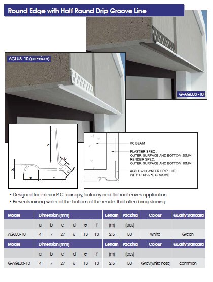 Corner Bead Round Edge with U-Grove Drip Line- AGLU3-10 | Building ...