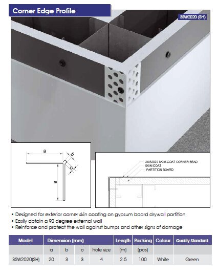 Corner Bead F-Shape Profile - 3SW2020(SH) | Building Materials Online