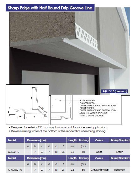 Corner Bead Sharp Edge with Half Round Drip Groove Line - AGLU2-10 ...