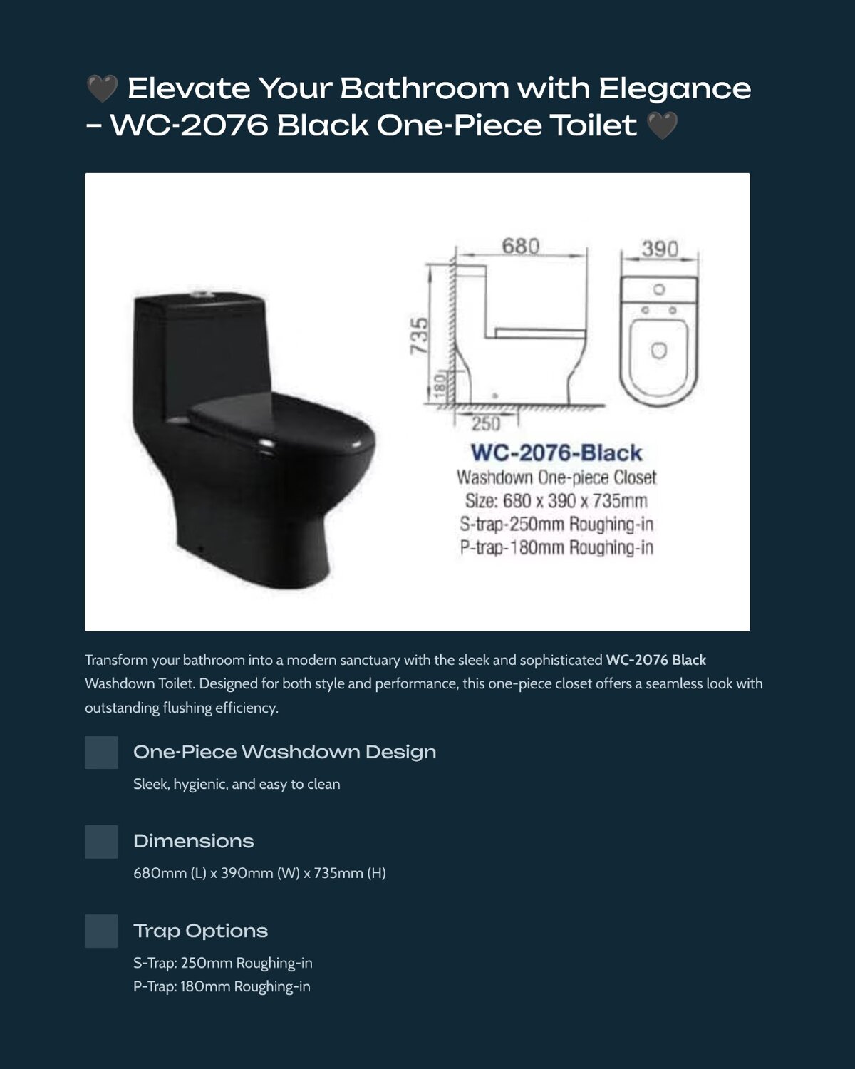 Sanitary Ware WC 2076 -1 PC-Black Toilet set | Building Materials Online