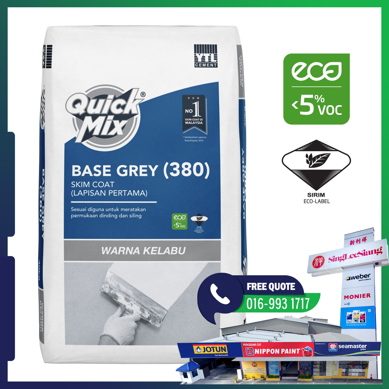 YTL QuickSkim (380), SIRIM, ECODrymix™ | Building Materials Online