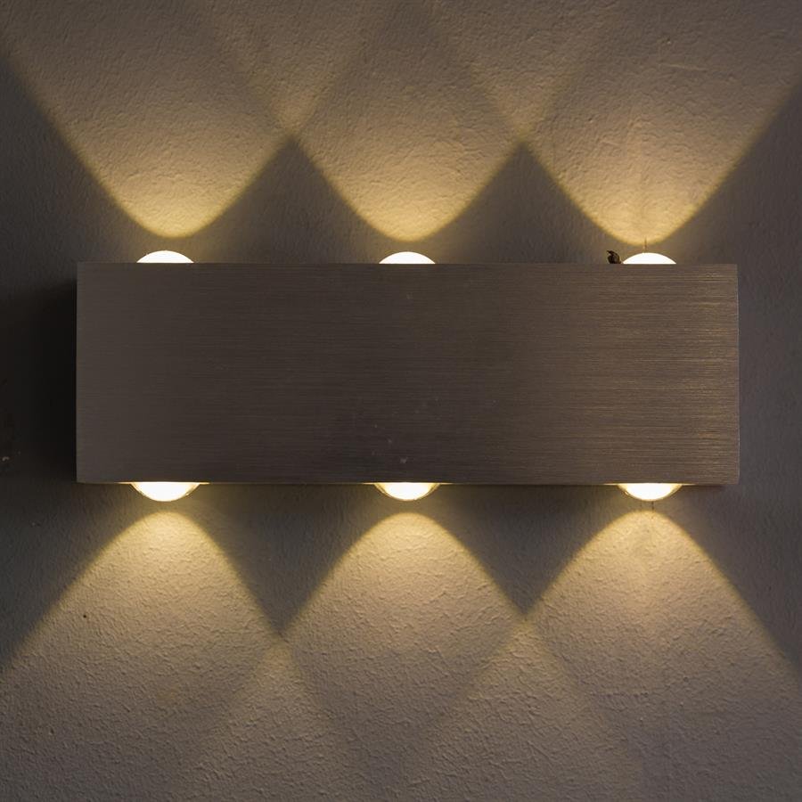 Wall Lamp with 6 Top and Bottom Light and Steel Structure (Silver) [W ...